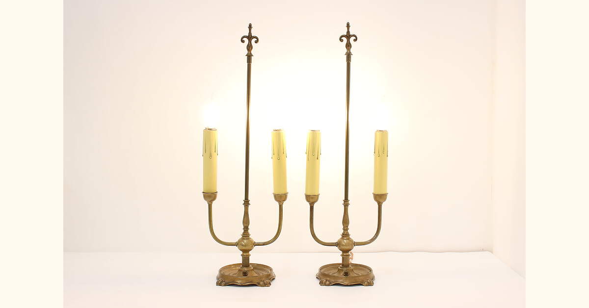 Pair of Tudor Antique Brass Library or Office Candelabras