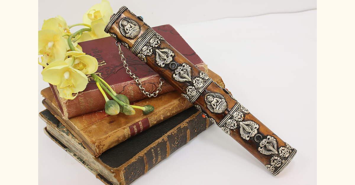 Tibetan Vintage Silver & Copper Incense Stick Case & Chain