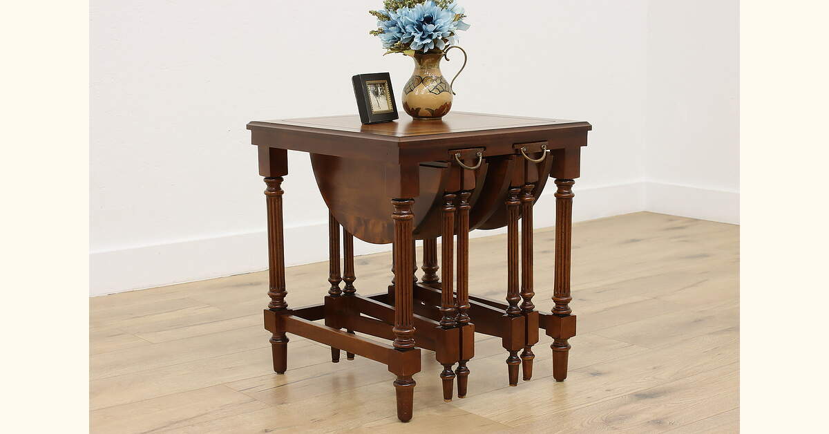 Set of 3 Georgian Vintage Birch Nesting Snack Tables