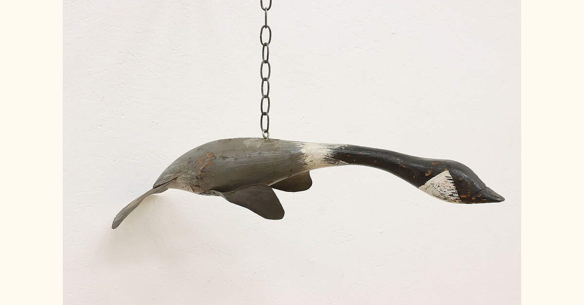 Farmhouse Antique Carved Pine Hanging Canada Goose Sculpture