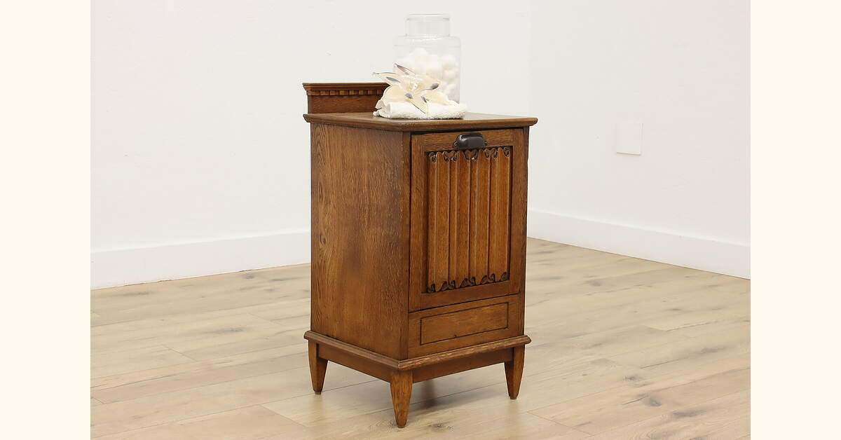 English Tudor Antique Oak Coal Hod Scuttle Bin Waste Basket