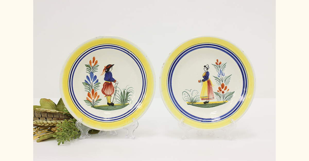 Pair of French Vintage Hand Painted Appetizer Plates Quimper