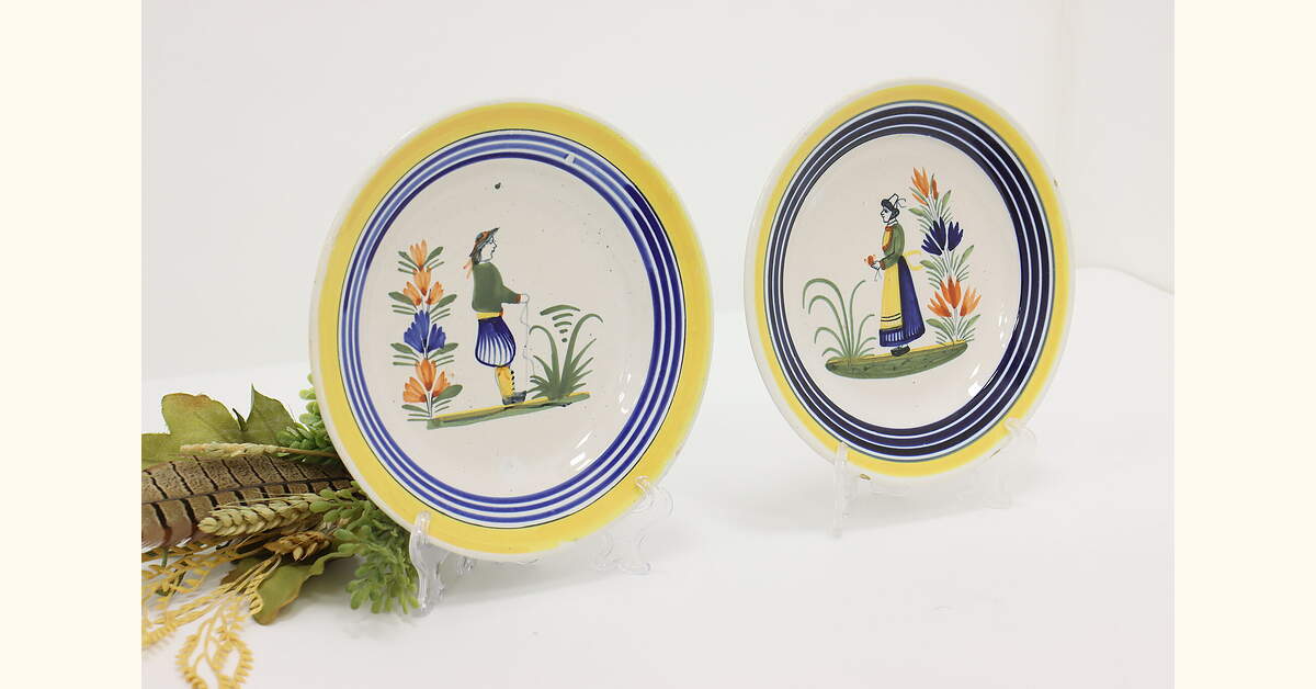 Pair of French Vintage Hand Painted Appetizer Plates Quimper