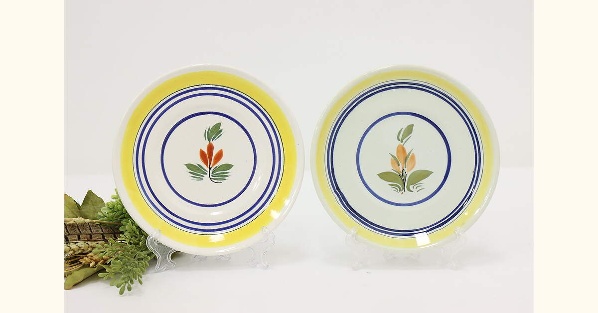 Pair of French Vintage Hand Painted Appetizer Plates Quimper