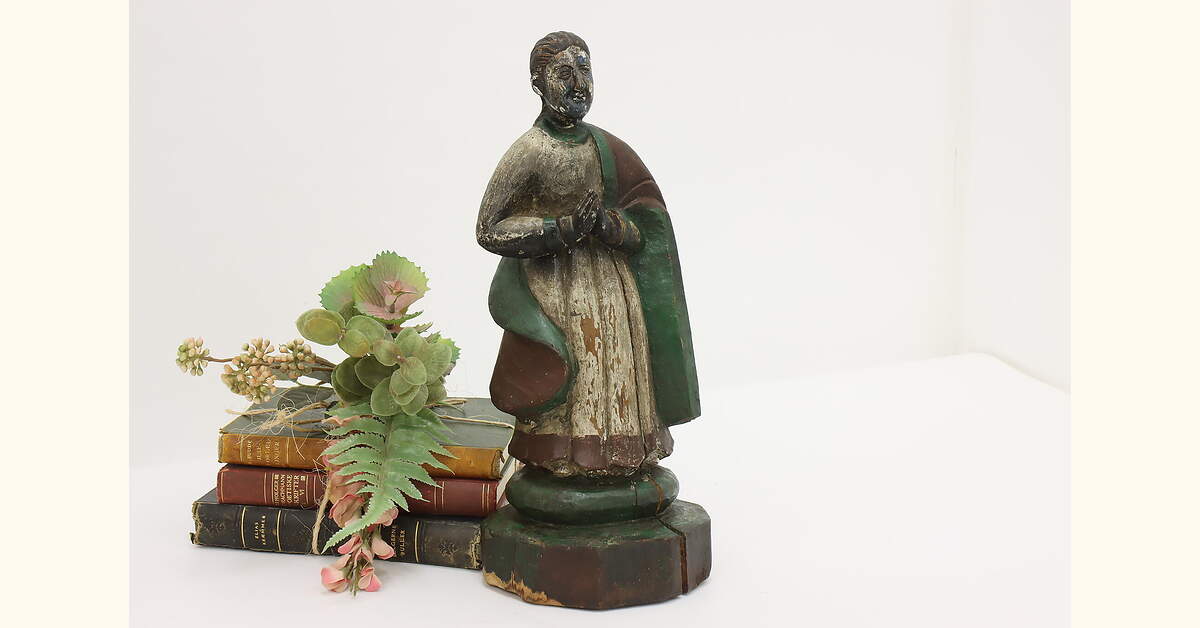 Spanish Colonial Antique Carved Pine Priest Santos Sculpture