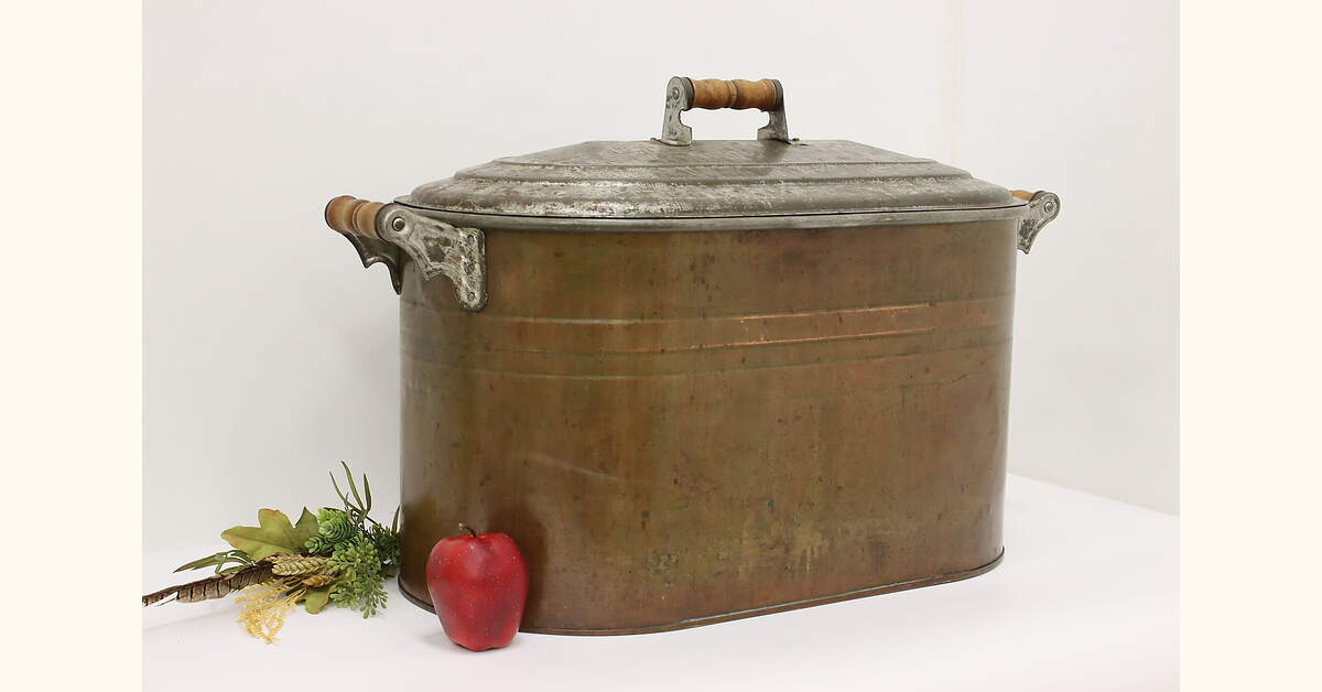 Farmhouse Antique Copper Wash Boiler Kindling Bin or Planter
