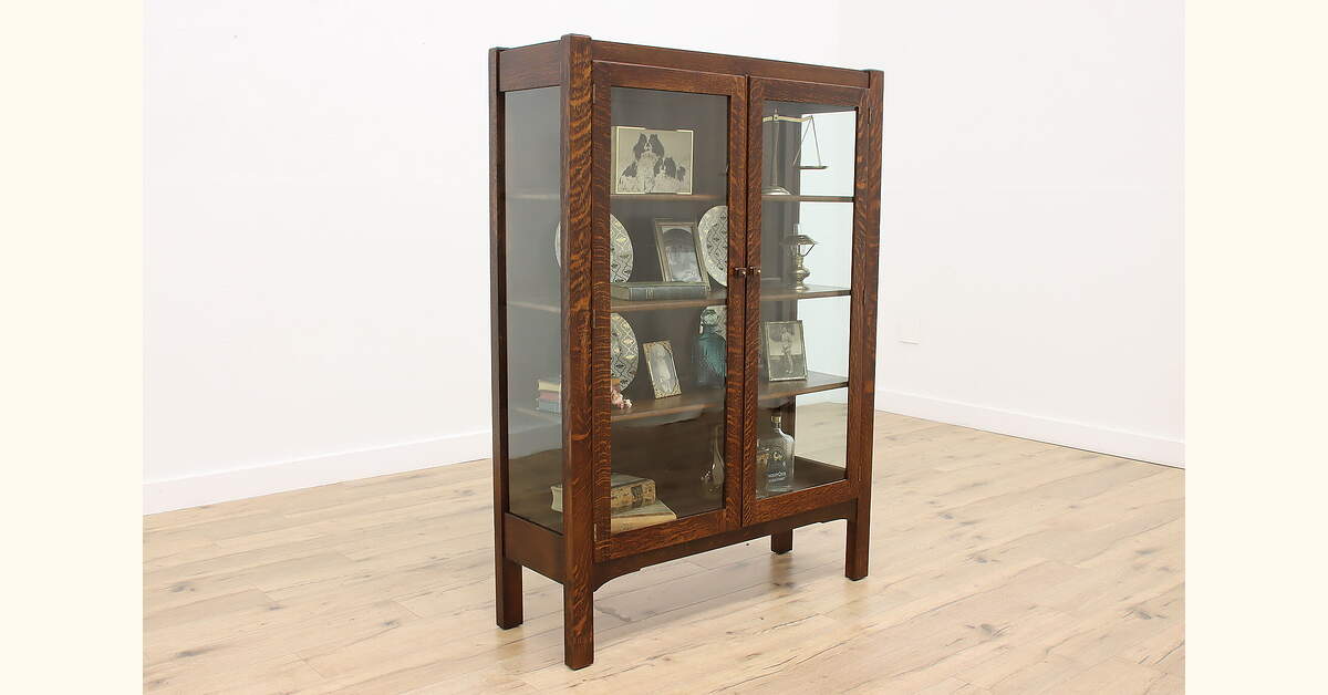 Craftsman Oak Antique China Display Cabinet or Bookcase