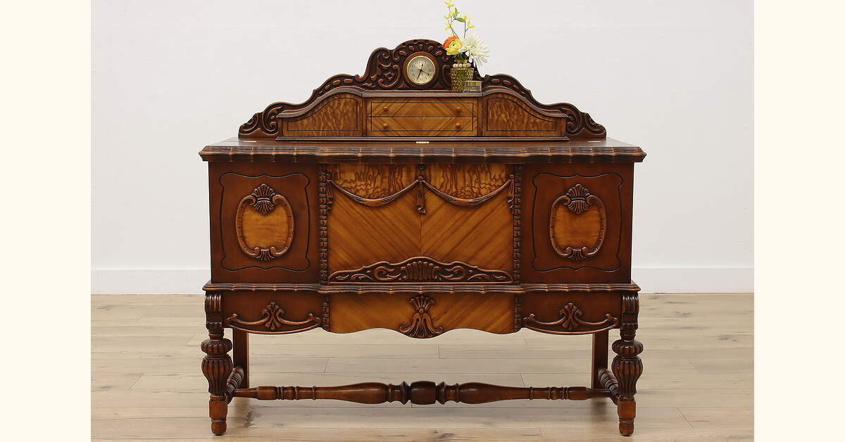 Tudor Vintage Walnut & Cedar Lined Chest, Clock, Dillingham