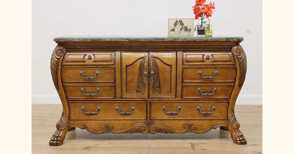 Renaissance Vintage Marble Top Buffet Bar TV Console Amini