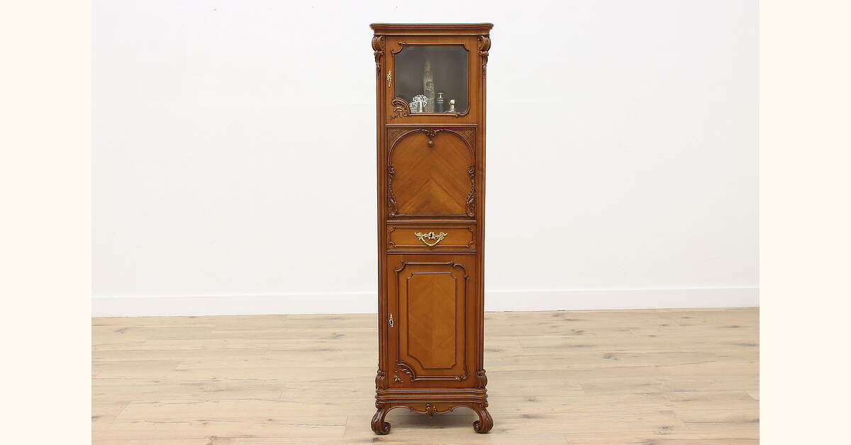 French Country Antique Walnut Boudoir Bath or Bar Cabinet
