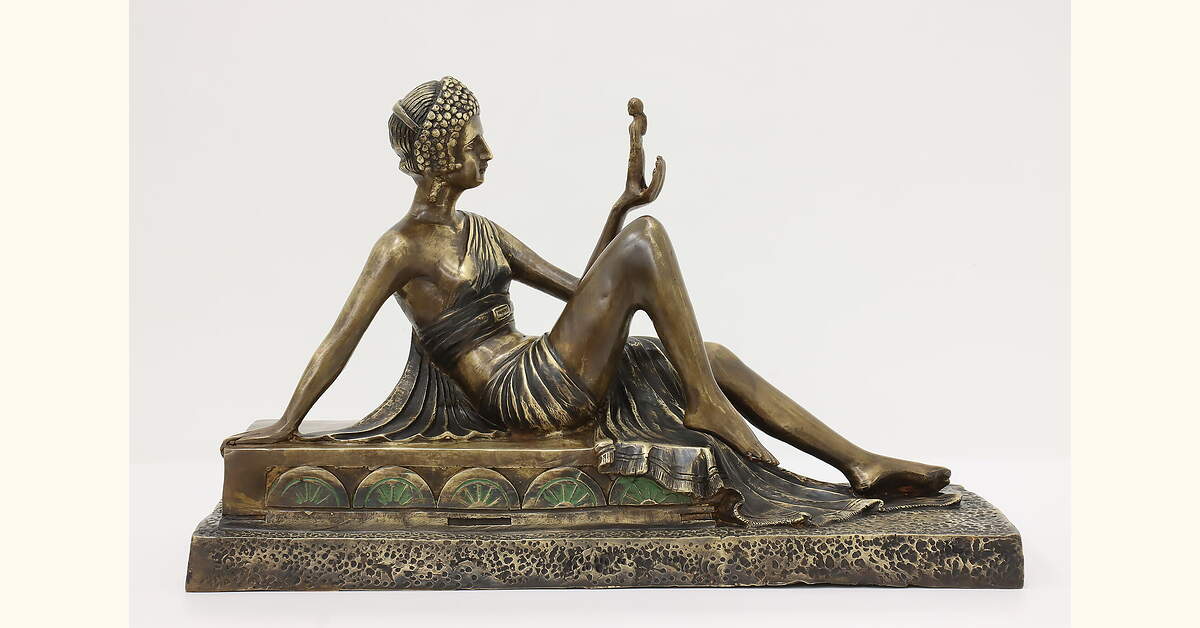 Art Deco Vintage Bronze Statue Goddess & Woman Sculpture