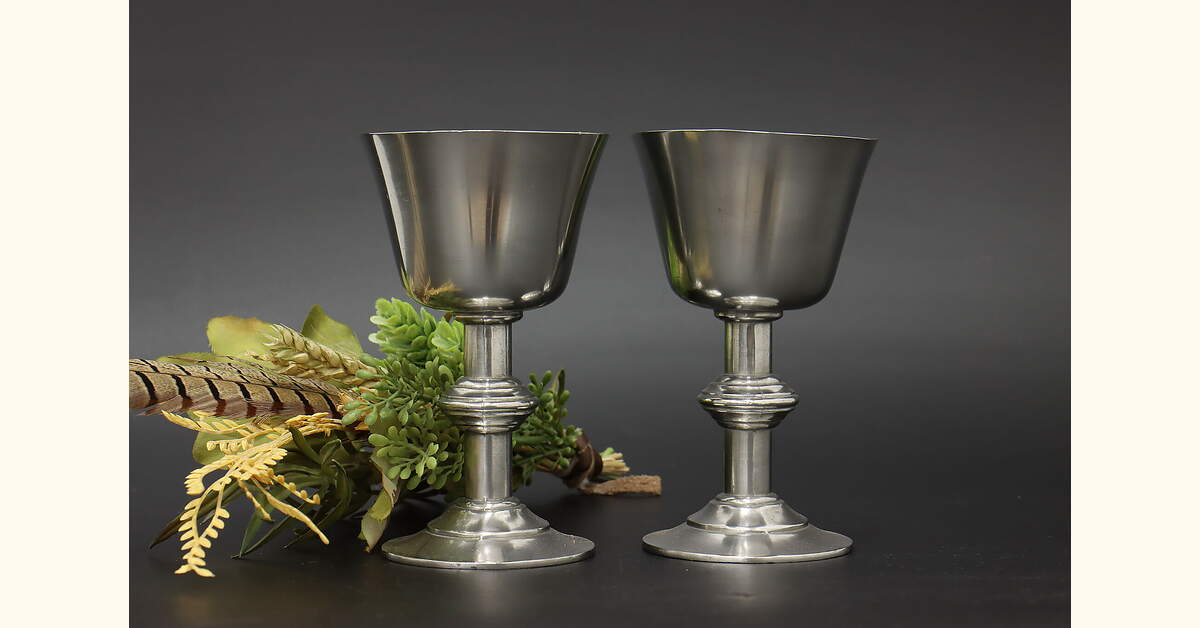 Pair of Vintage 6 oz Pewter Goblets Chalices International