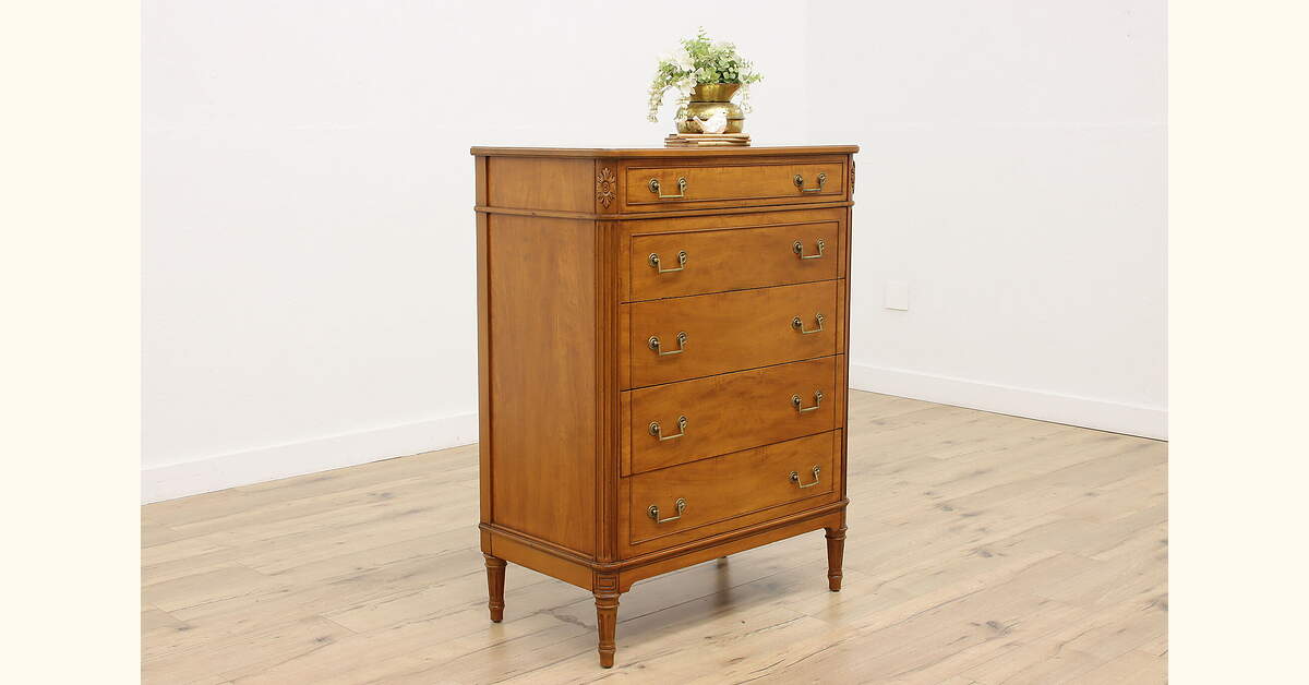 French Design Antique Carved Cherry Dresser or Tall Chest
