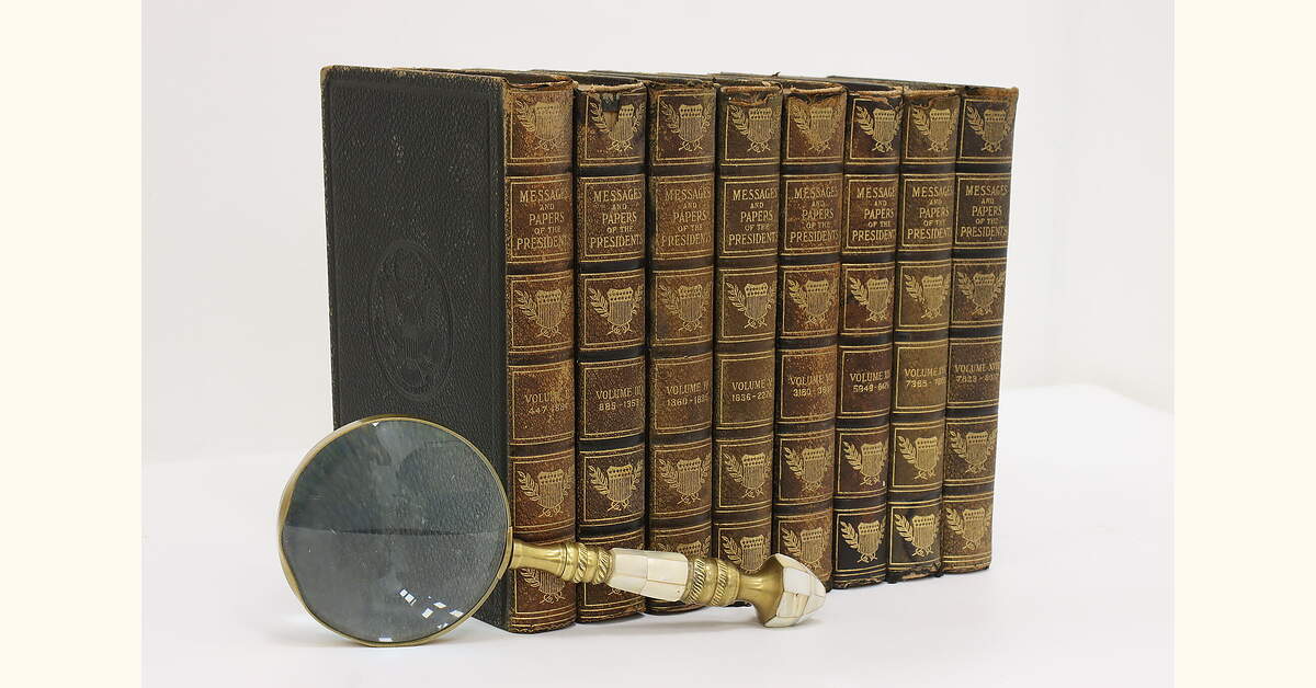 Set of 8 Antique Leatherbound Presidential Papers Books