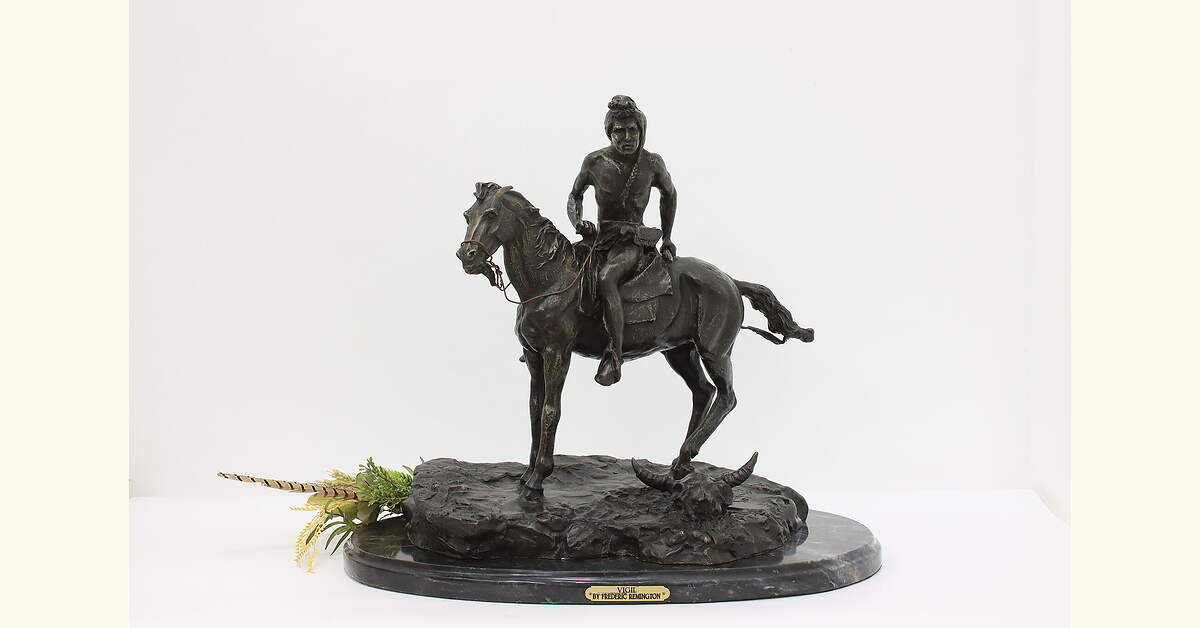 Vigil Native American Scout Bronze Sculpture Remington 25"